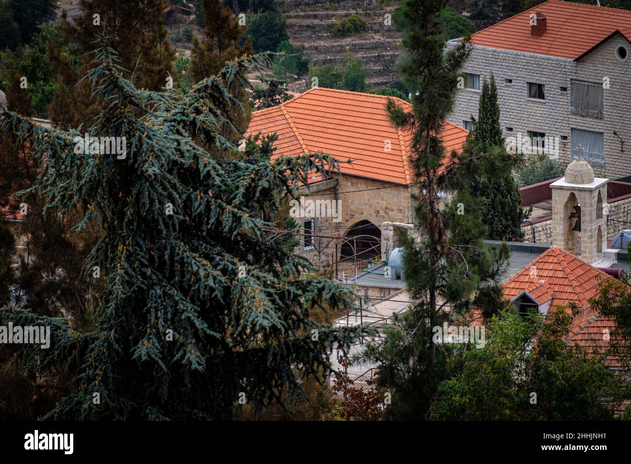 Deir El Qamar village beautiful green landscape and old architecture in ...