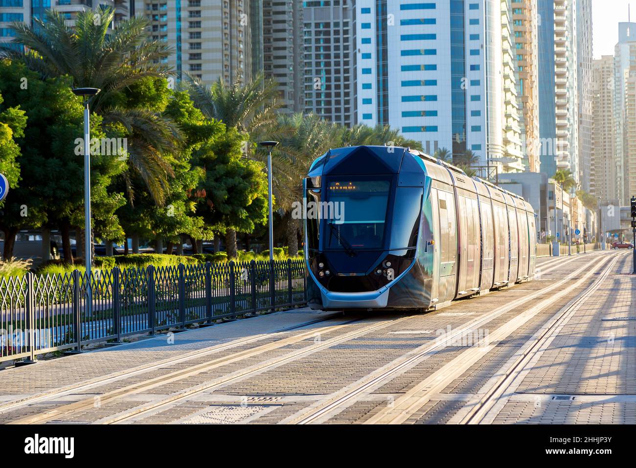 New modern tram in Dubai, UAE. in Dubai, United Arab Emirates Stock ...