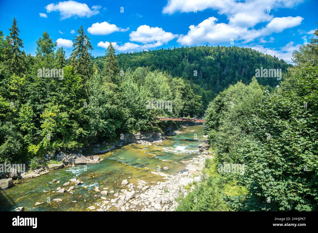 The mountain river Prut and waterfalls in Yaremche, Carpathians ...