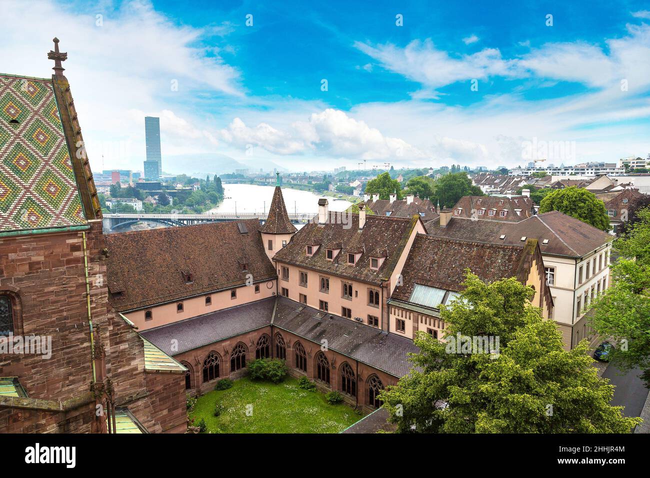 Panoramic aerial view of Basel in a beautiful summer day, Switzerland ...