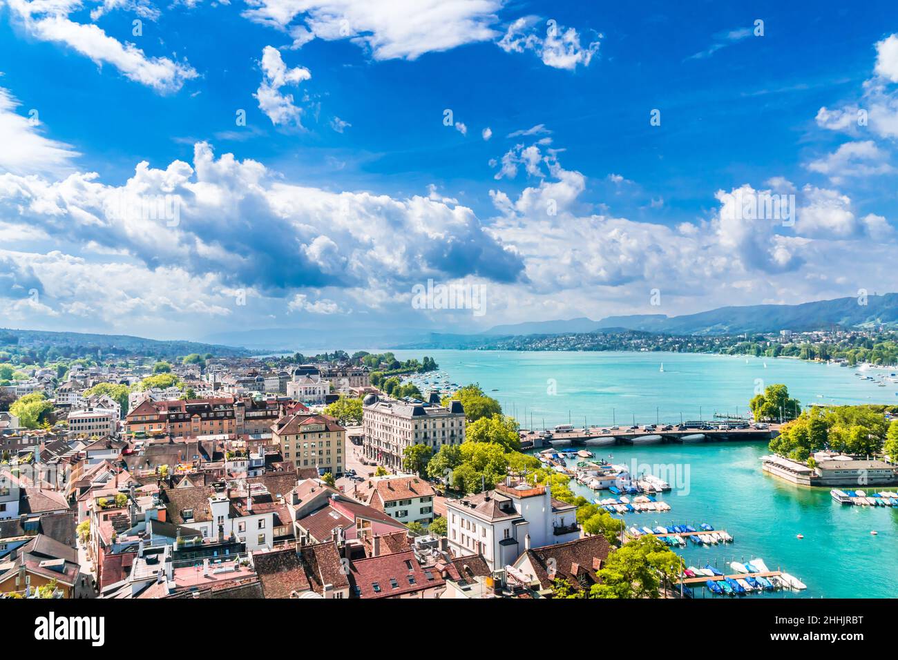 Aerial view of Zurich city center and lake Zurich, Switzerland Stock ...