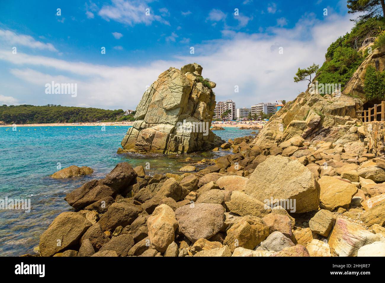 Rocks on the coast of Lloret de Mar in a beautiful summer day, Costa ...