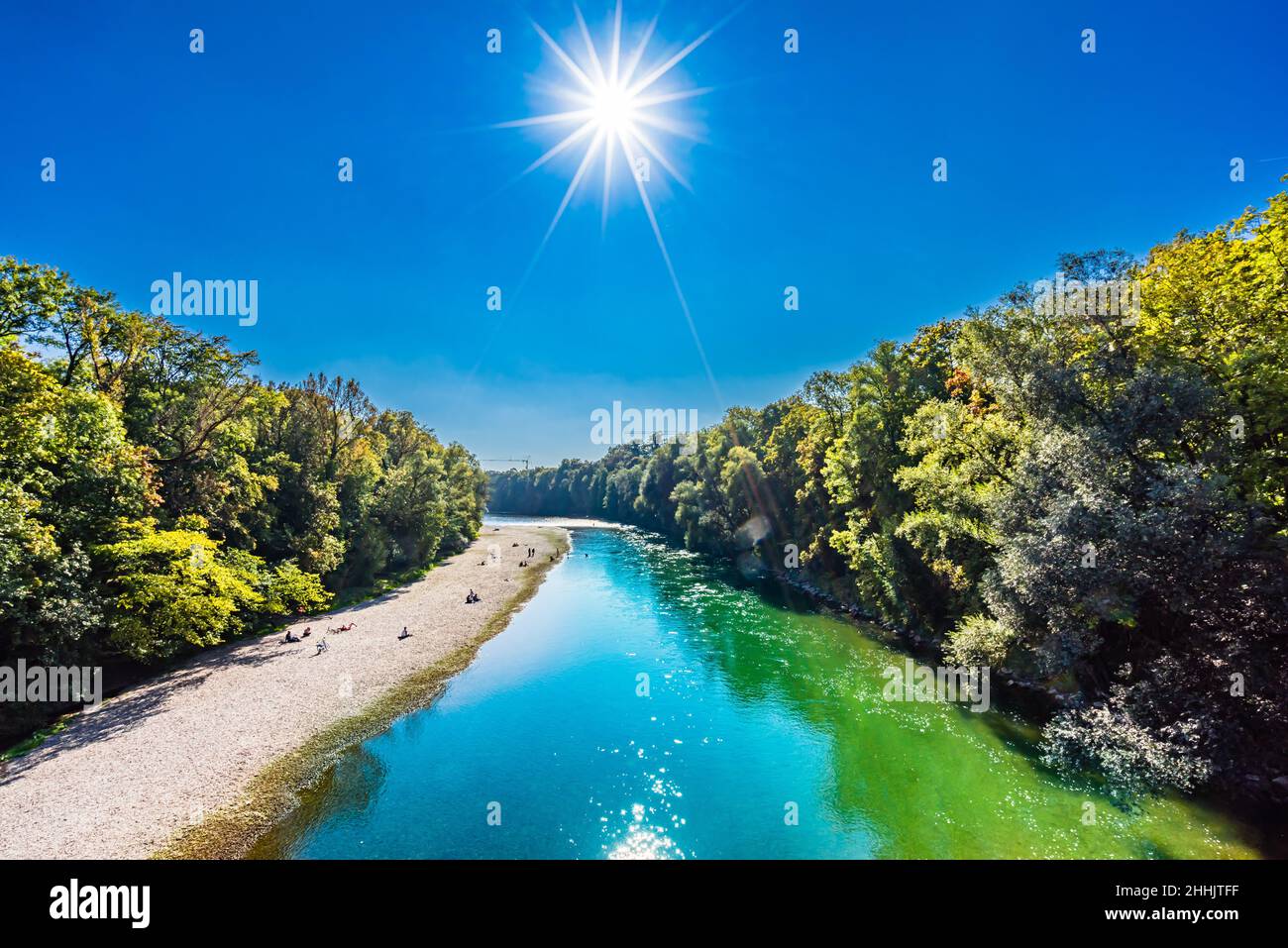 summer view of green Isar river in Munich, Germany Stock Photo - Alamy