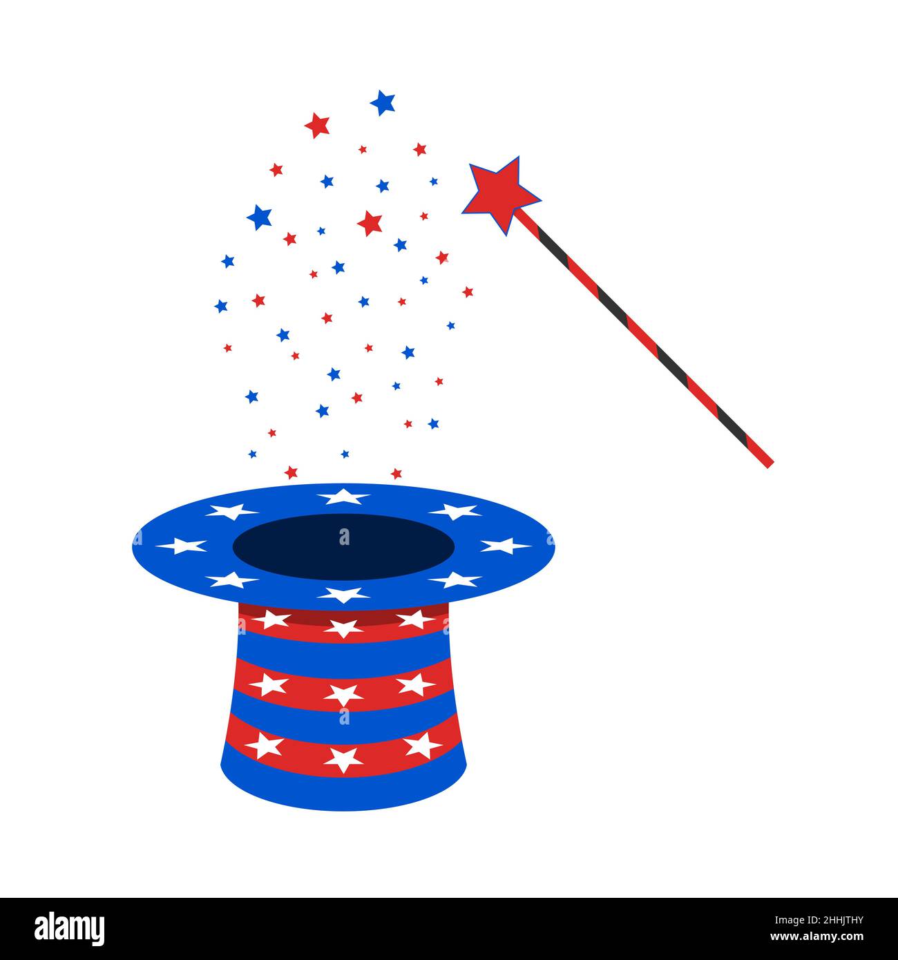 Magic hat and magic wand with flying stars. Vector illustration. Magic ...