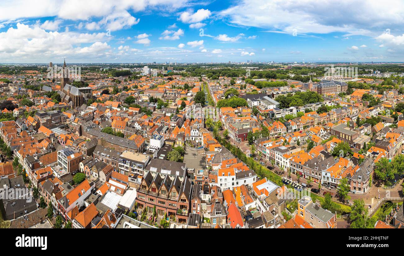 Panoramic aerial view of Delft in a beautiful summer day, The ...