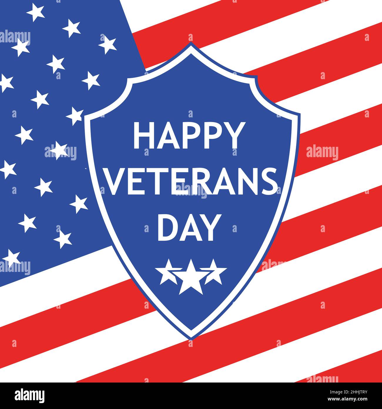 Shield for Happy Veteran Day in American flag style. Vector illustration. Happy Veterans Day ...