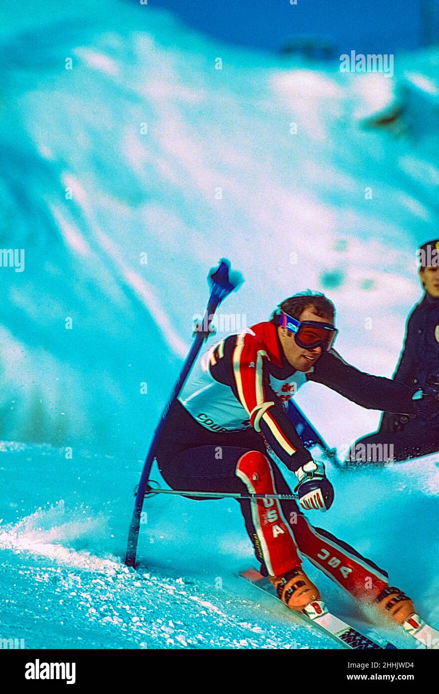 Phil Mahre (USA) competing in the slalom World Cup at LCourmayeur ...