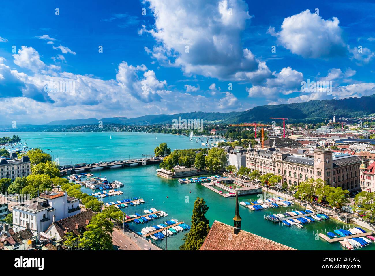 Aerial view of Zurich city center and lake Zurich, Switzerland Stock ...