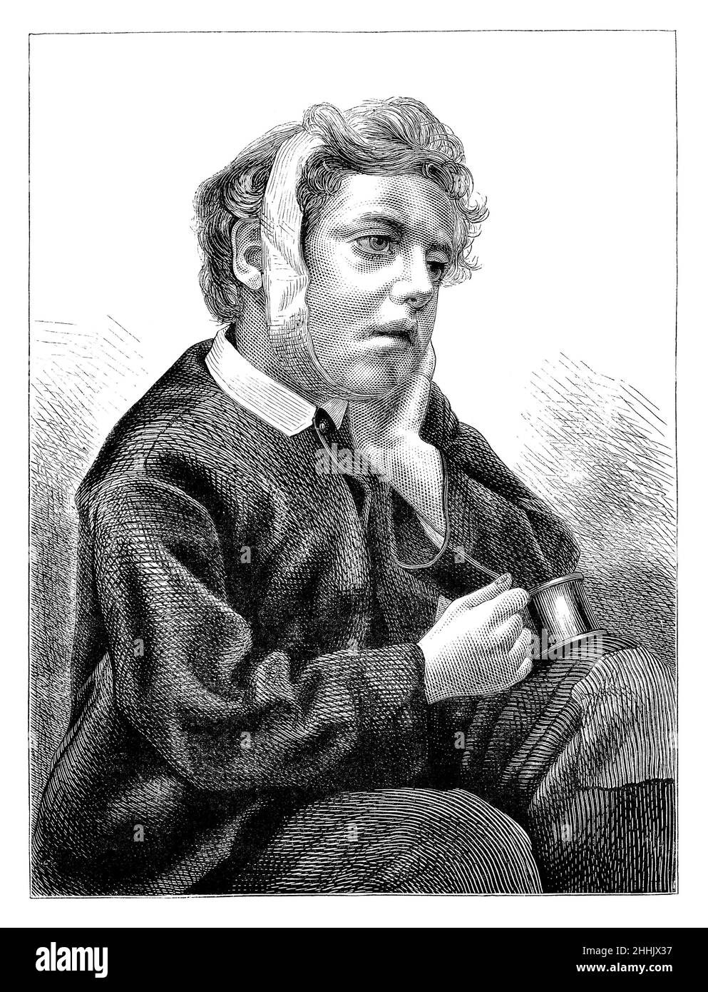 1891 vintage engraving of a boy with toothache Stock Photo - Alamy