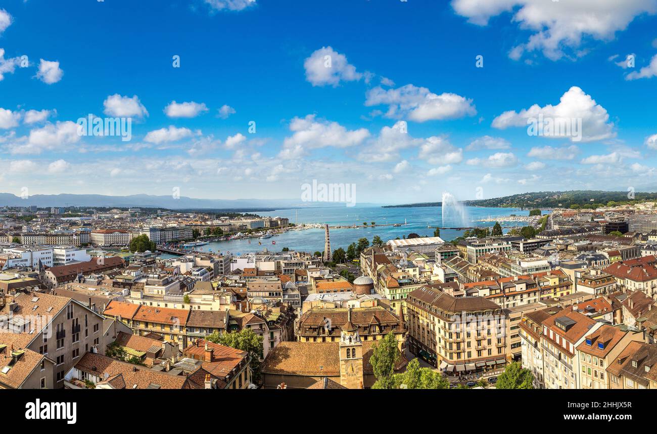 Panoramic aerial view of Geneva in a beautiful summer day, Switzerland ...