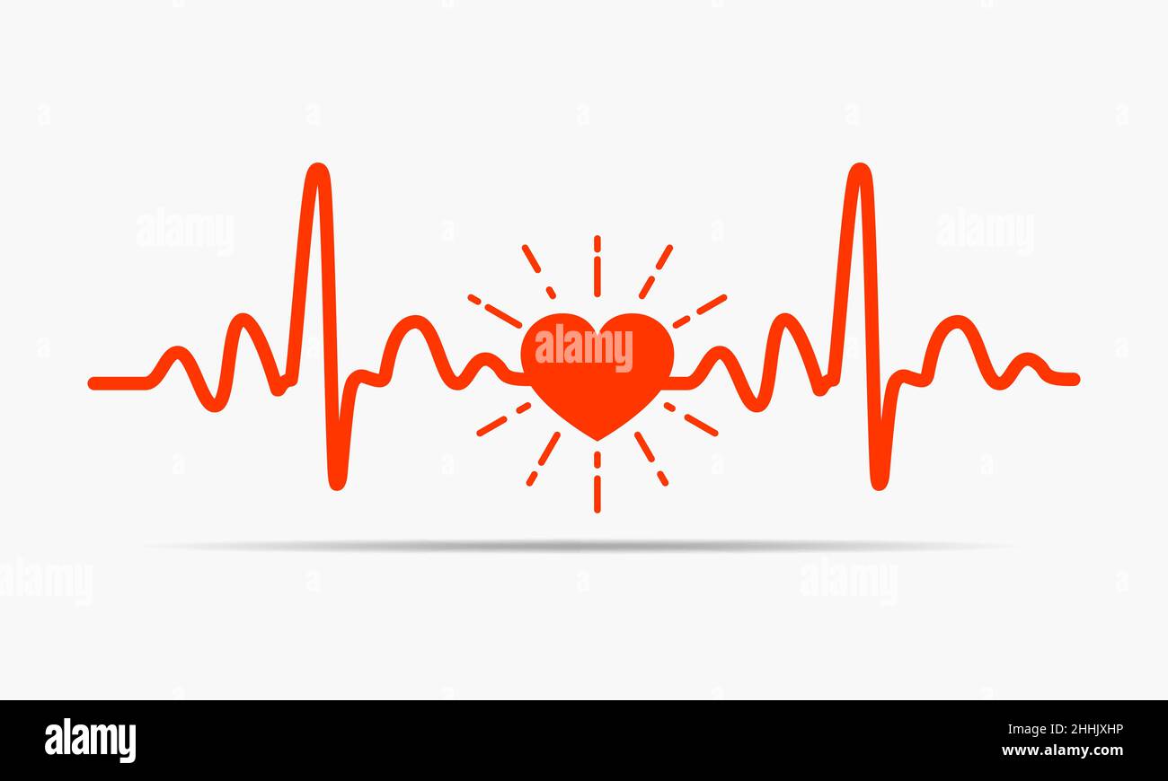 Red heart icon with sign heartbeat. Vector illustration. Heart in flat ...