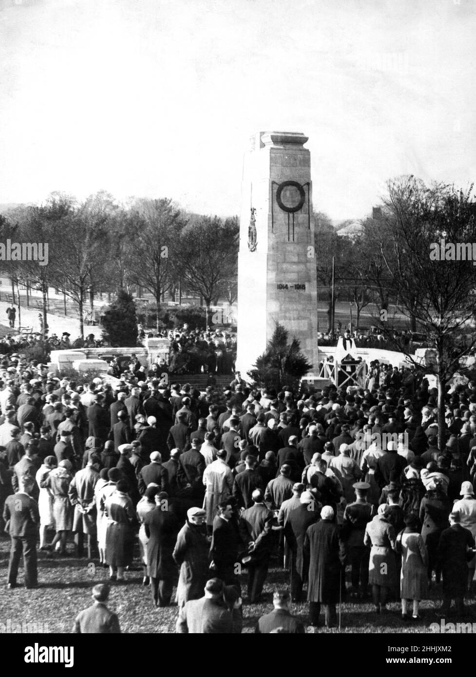 Remembrance day service, Cenotaph, Swansea, West Glamorgan. Circa 1930 ...