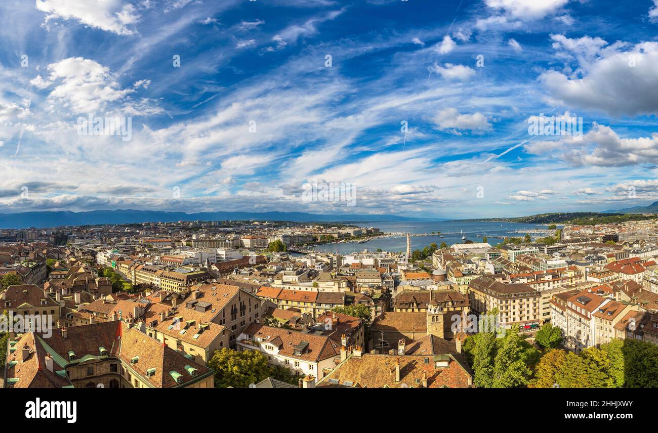 Panoramic aerial view of Geneva in a beautiful summer day, Switzerland ...