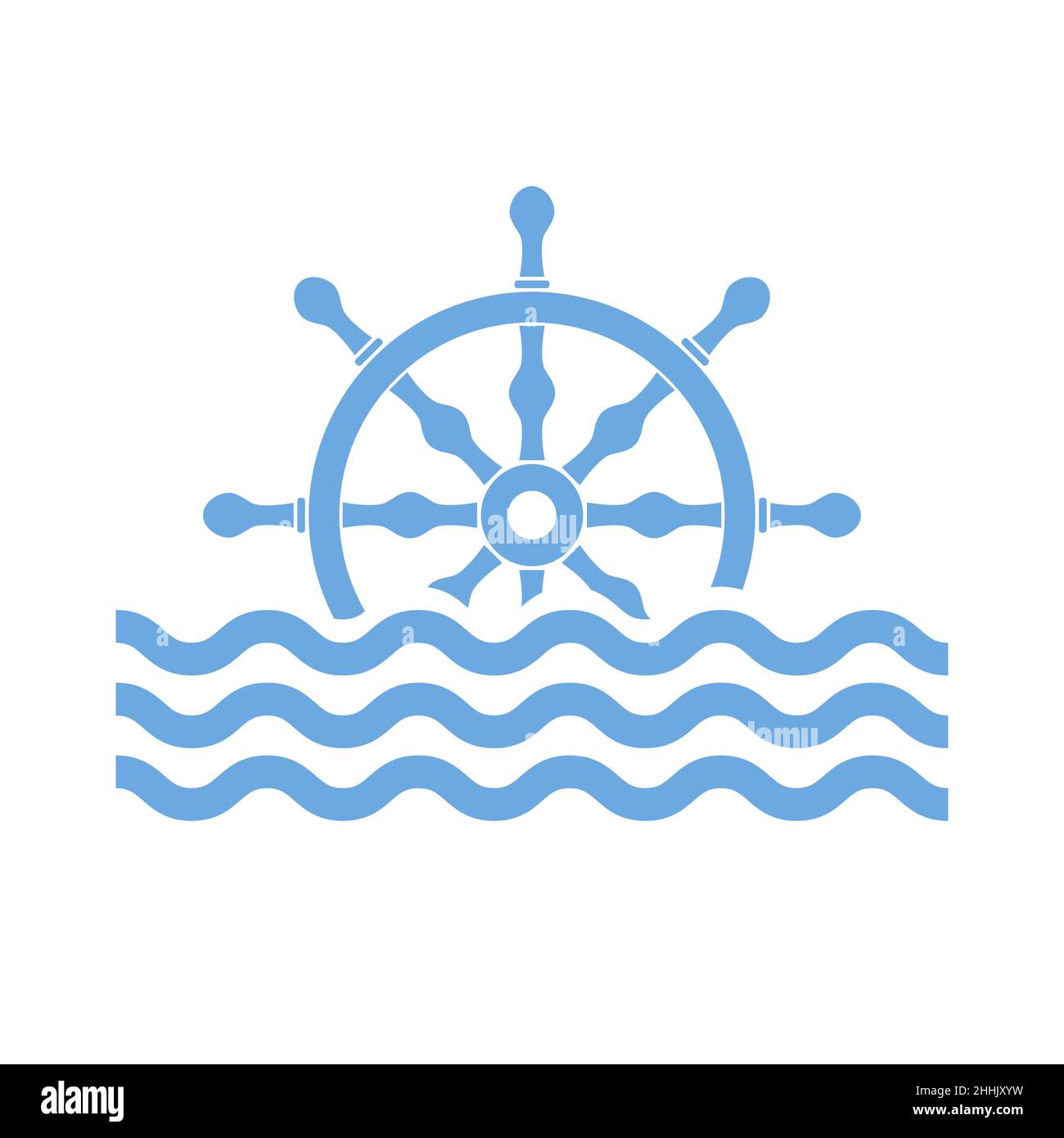 Steering wheel ship with sea waves. Vector illustration. Nautical ...