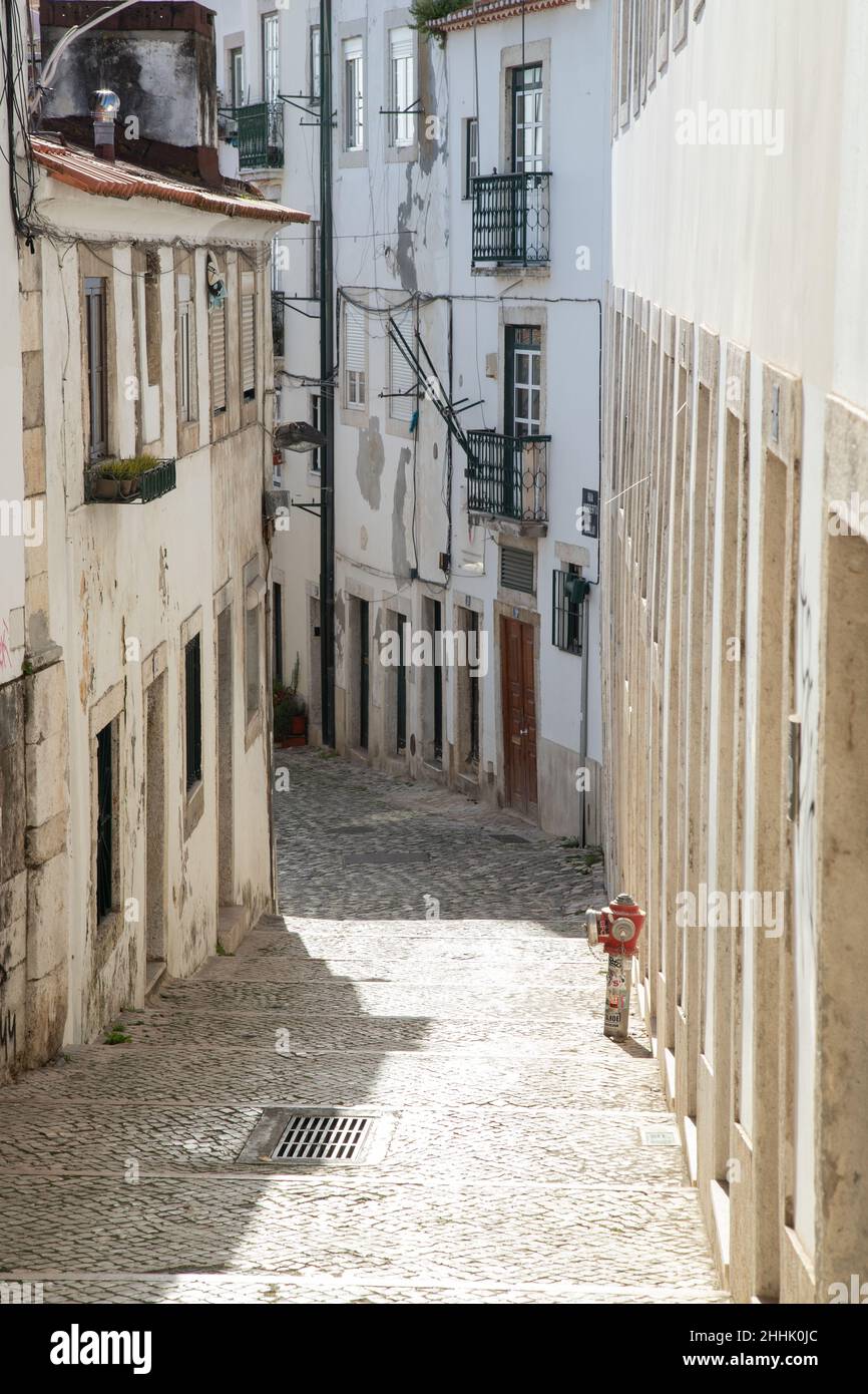 Alfama typical streets and stairs in Lisbon Stock Photo - Alamy