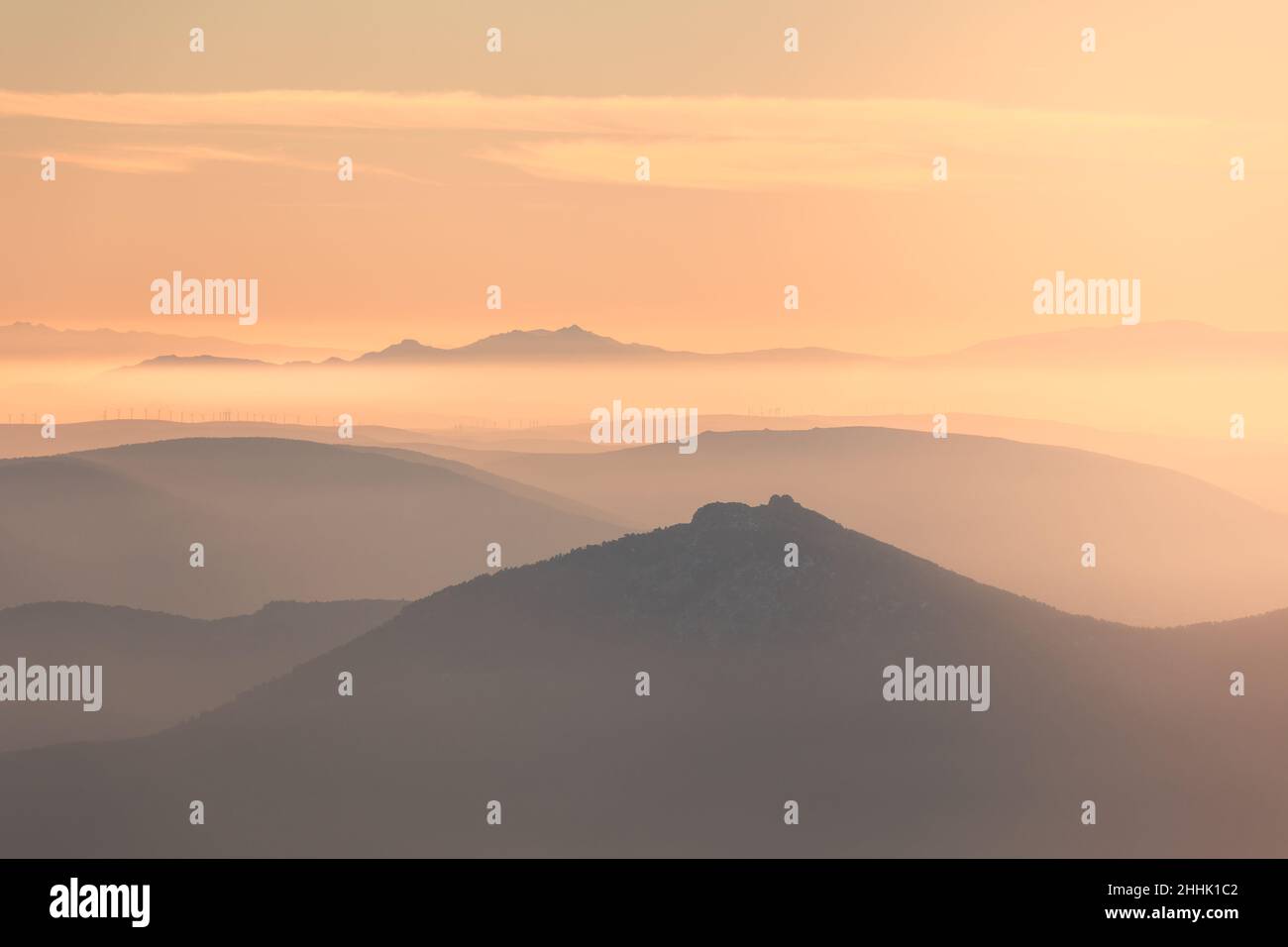 Spectacular view of famous Sierra de Guadarrama range covered with fog ...