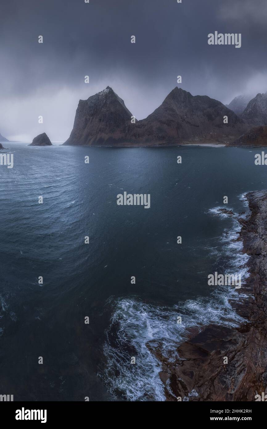 Panoramic drone view of rough rocky cliffs with roads located near ...