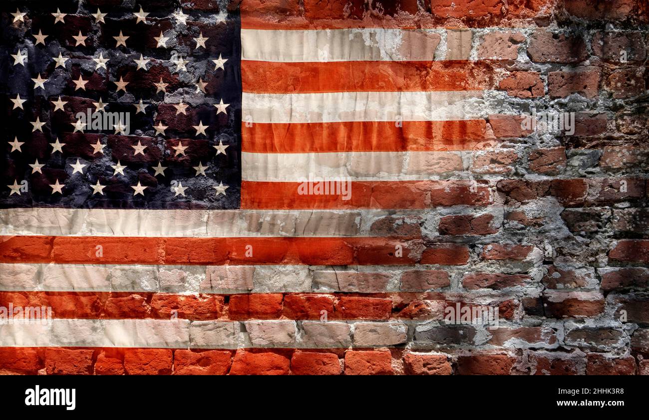 American flag on brick wall Stock Photo - Alamy