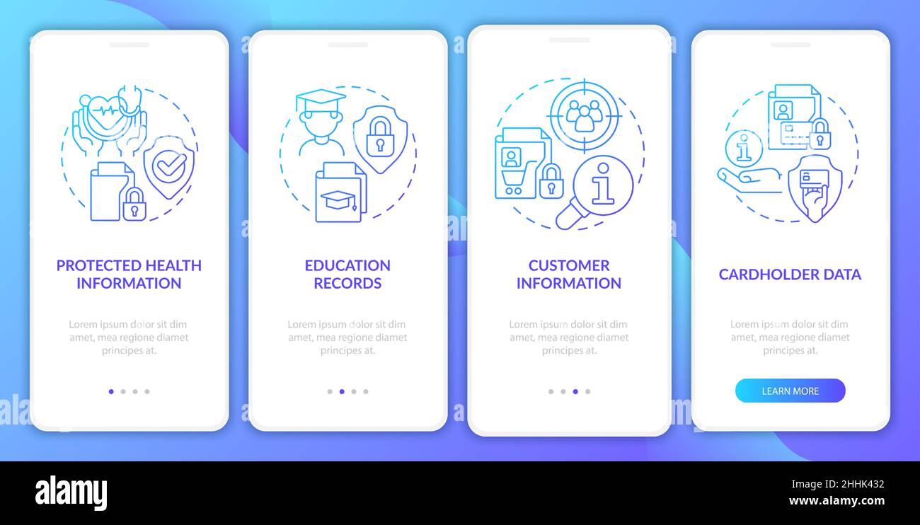 Examples Of Sensitive Data Blue Gradient Onboarding Mobile App Screen Stock Vector Image And Art