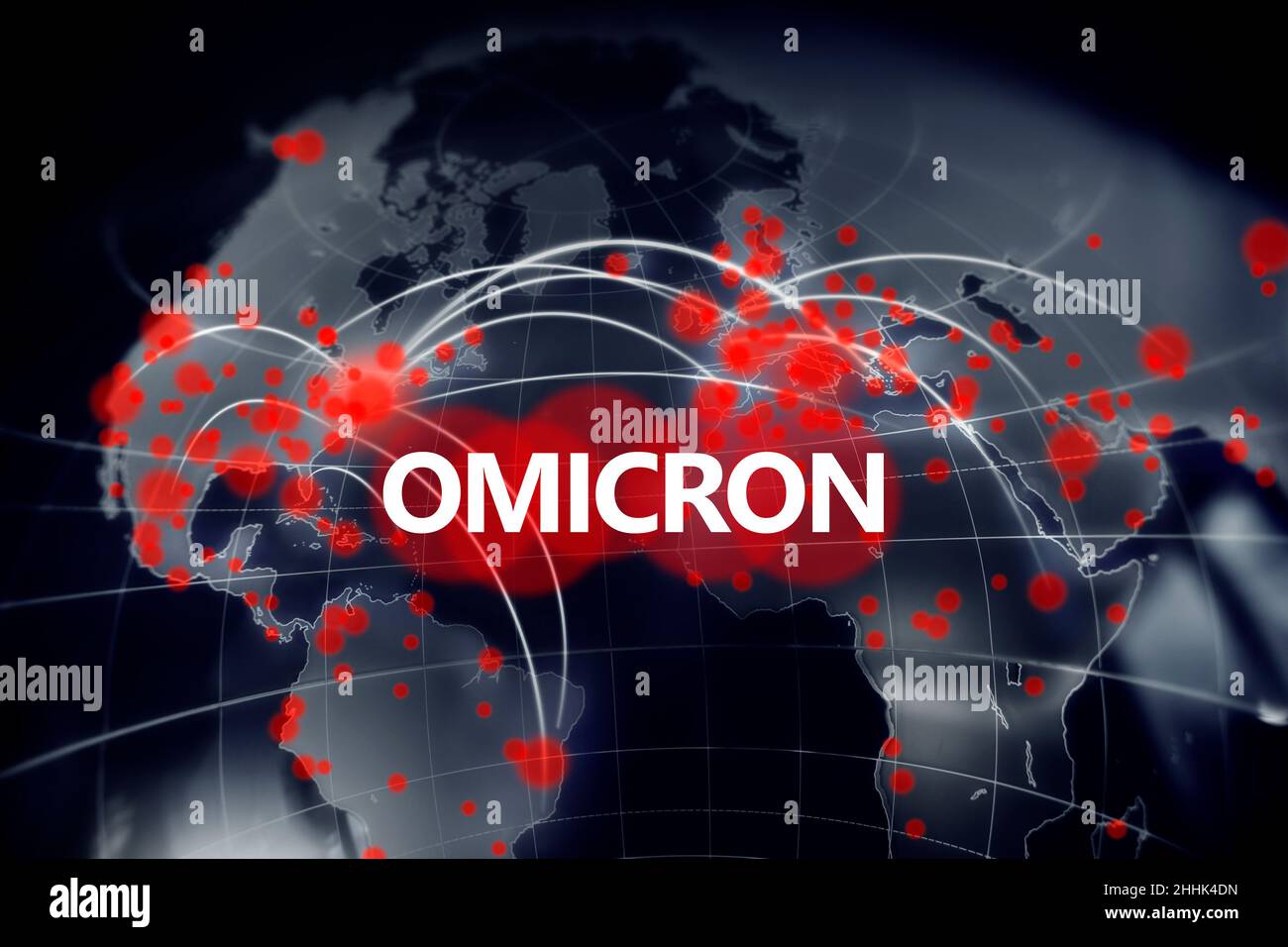 Omicron coronavirus spreading over graphic world map Stock Photo - Alamy