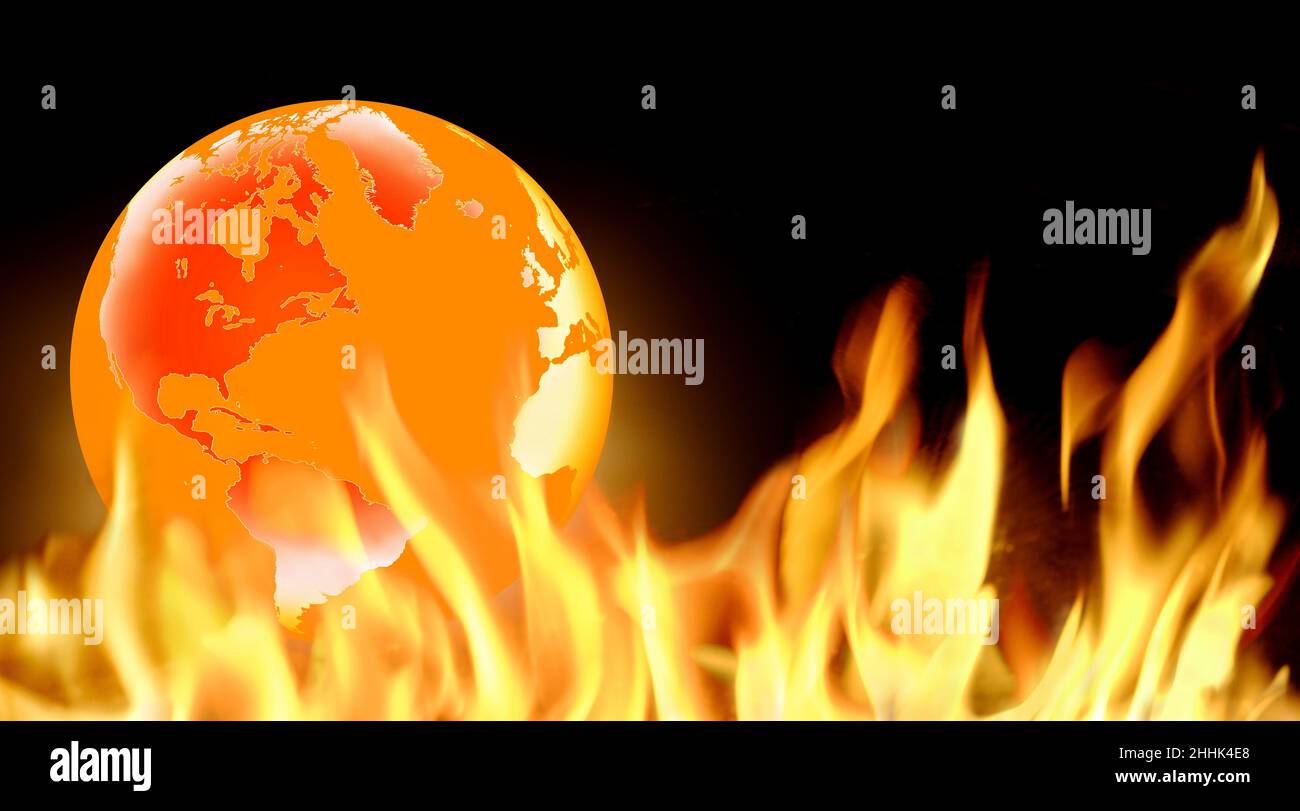 Globe in flames Stock Photo - Alamy