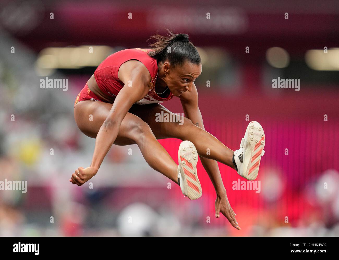 Ana Peleteiro competing in the Triple Jump at the 2020 Tokyo Olympics ...