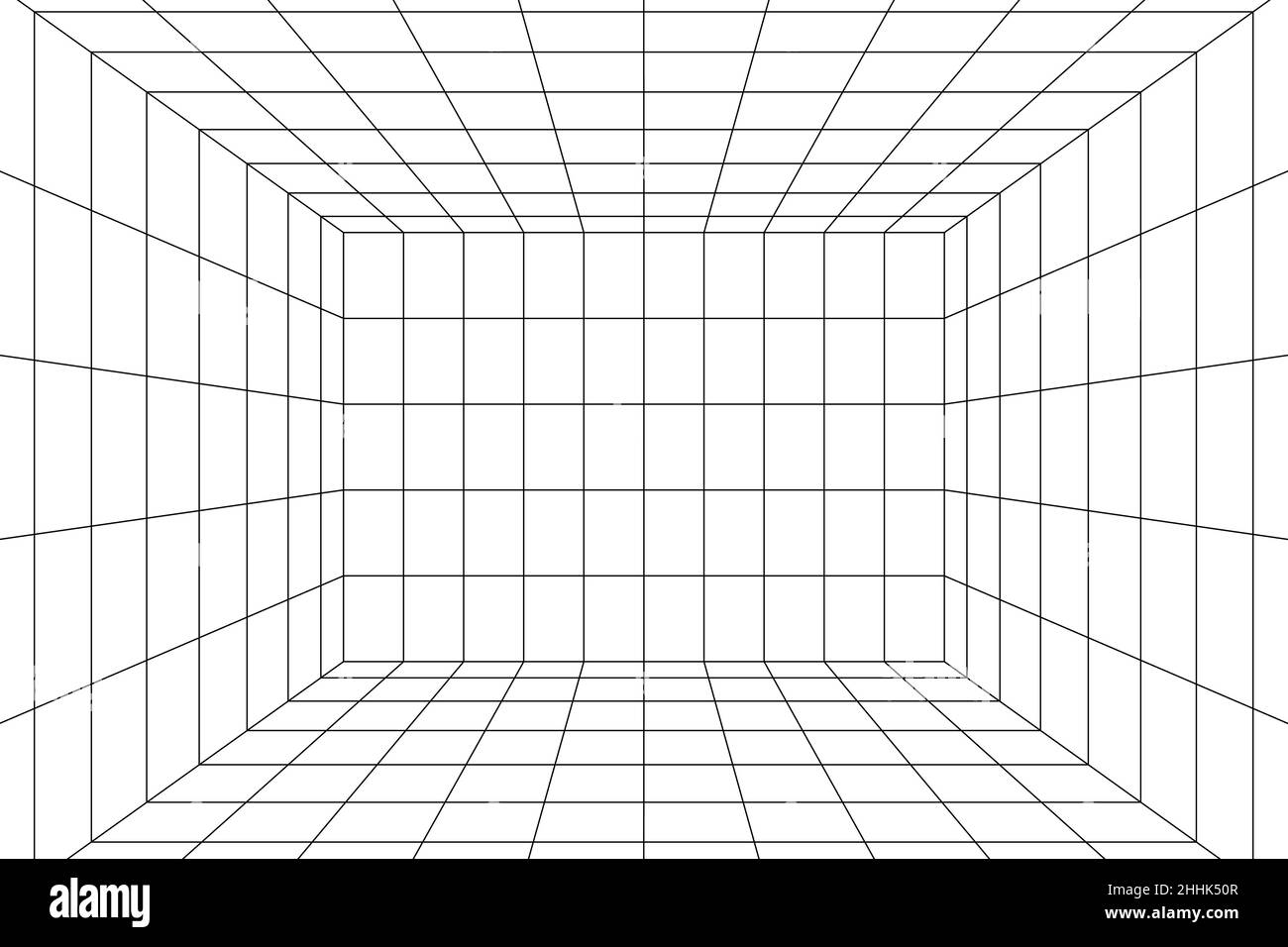 3D perspective digital grid of room space with one point perspective ...