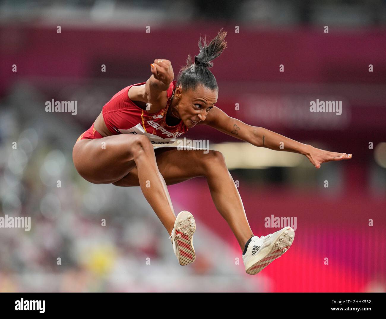 Ana Peleteiro competing in the Triple Jump at the 2020 Tokyo Olympics ...