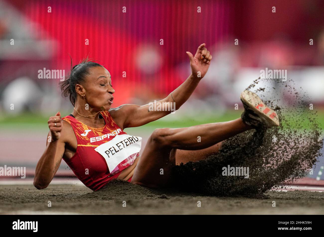 Ana Peleteiro competing in the Triple Jump at the 2020 Tokyo Olympics ...