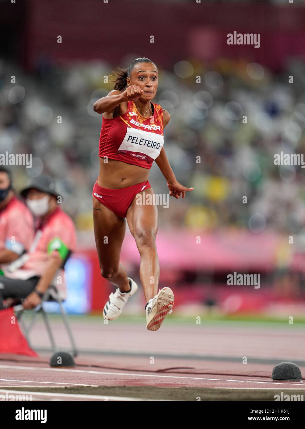 Ana Peleteiro competing in the Triple Jump at the 2020 Tokyo Olympics ...
