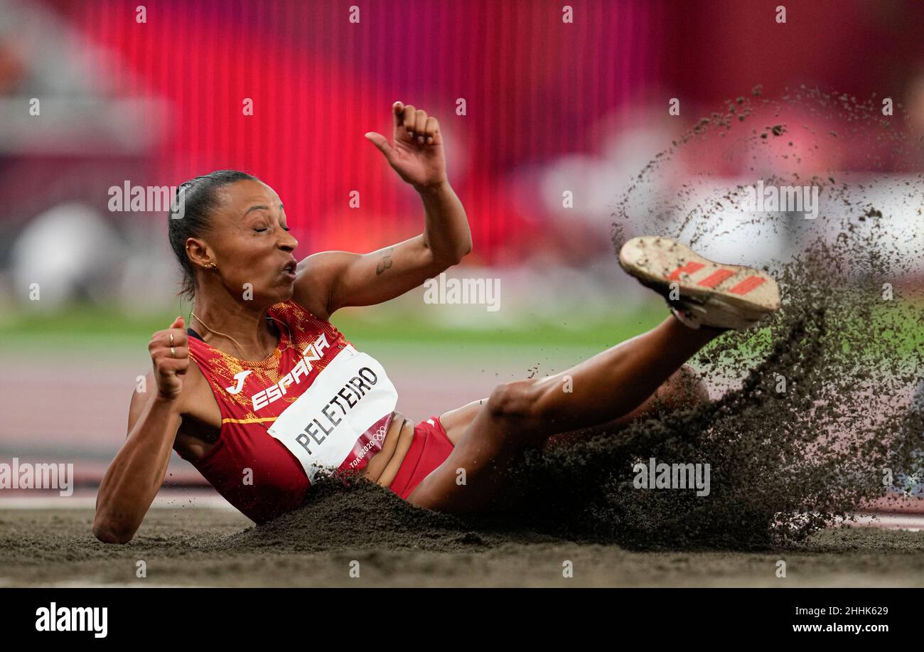 Ana Peleteiro competing in the Triple Jump at the 2020 Tokyo Olympics ...