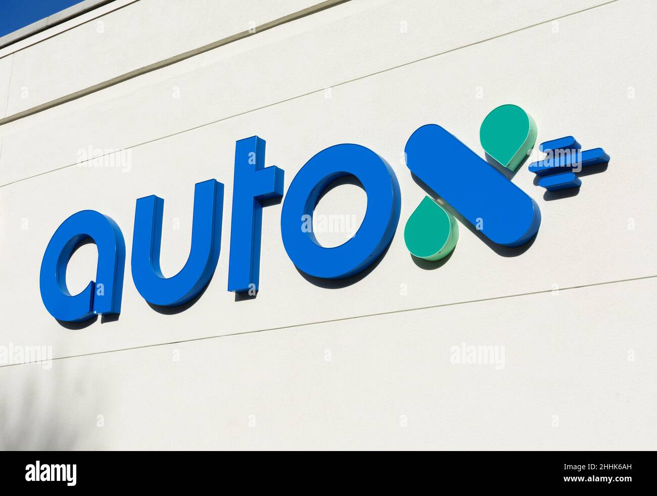 AutoX sign, logo on headquarters of AutoX Technologies in Silicon ...