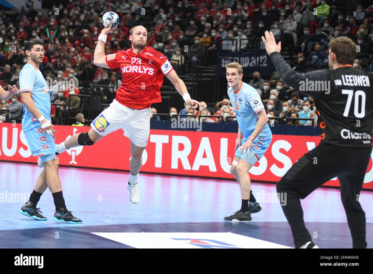EHF Euro 2022. Main Round: Henik Hansen (Denmark) against Netherlands ...