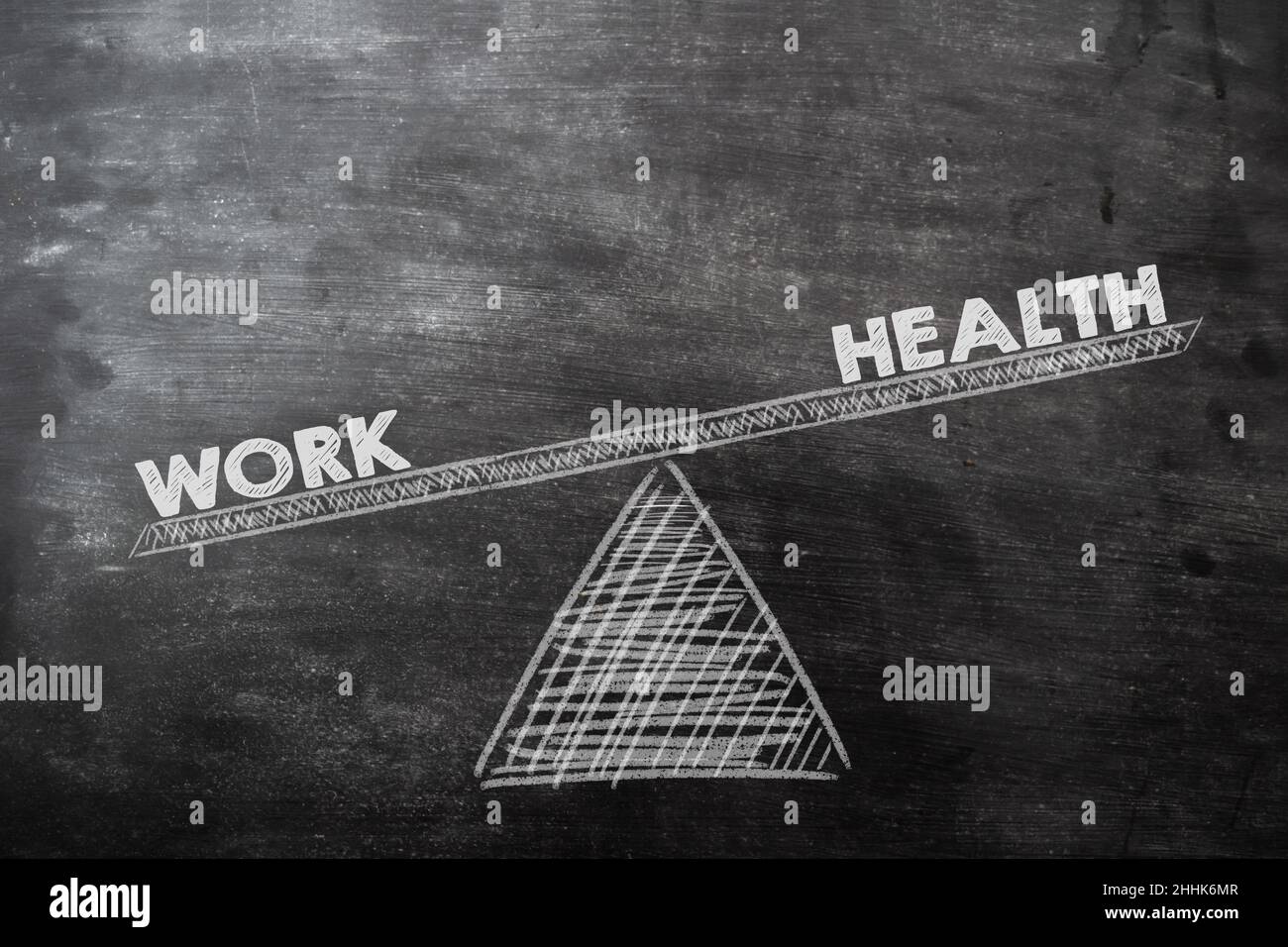 words work and health on a swing, chalk drawing on a school blackboard ...