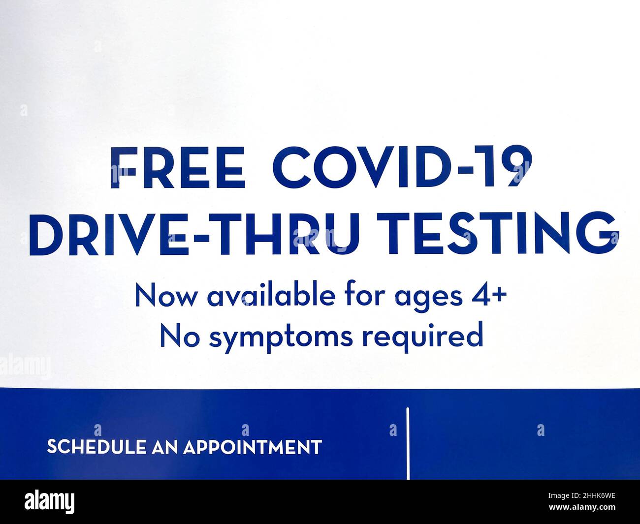 Free COVID-19 drive thru testing sign. No appointment required Stock ...