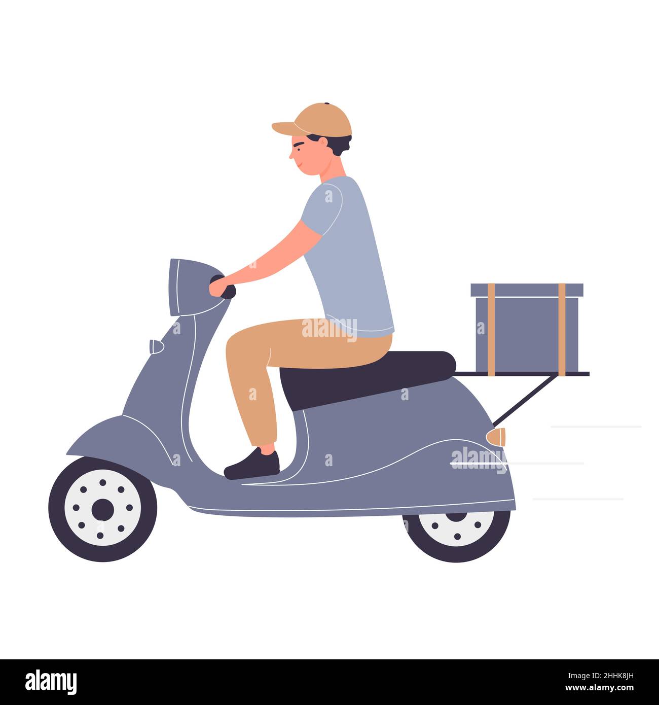 Fast food delivery courier riding scooter. Express transportation of ...