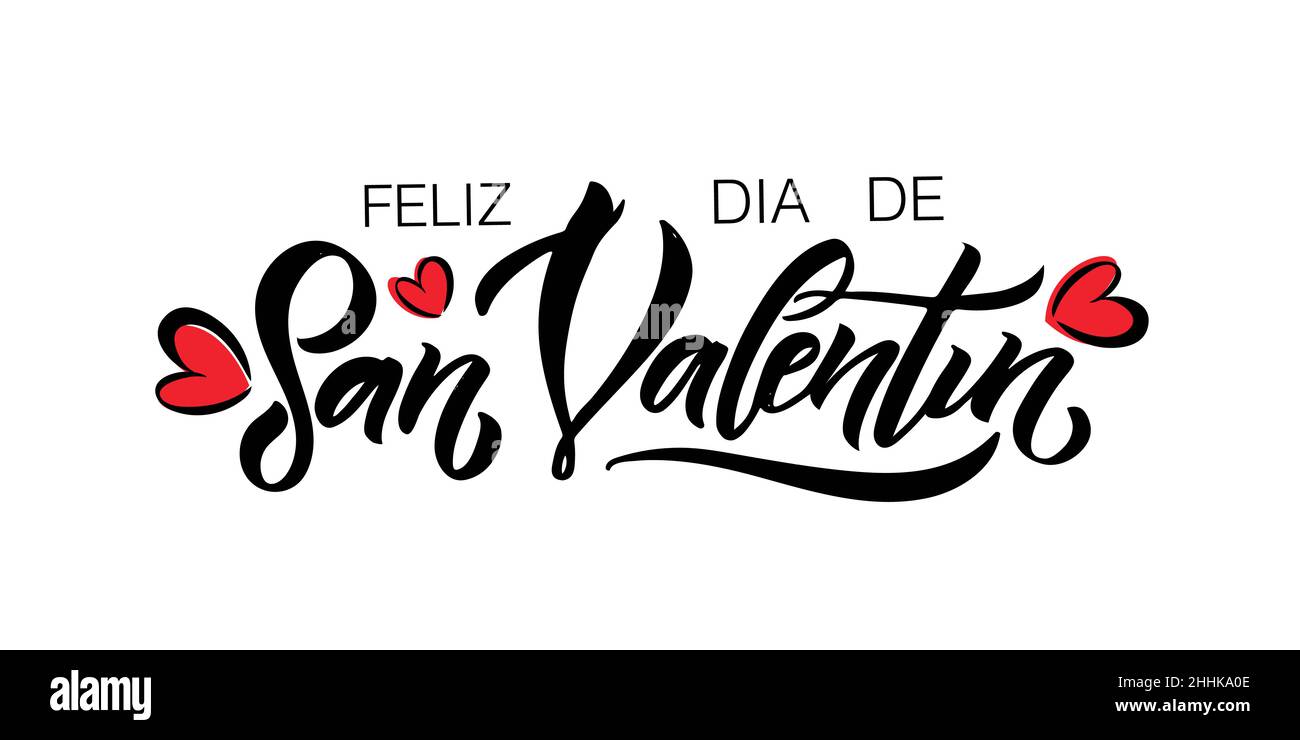 Hand sketched Happy Valentines Day text in spanish with hearts ...