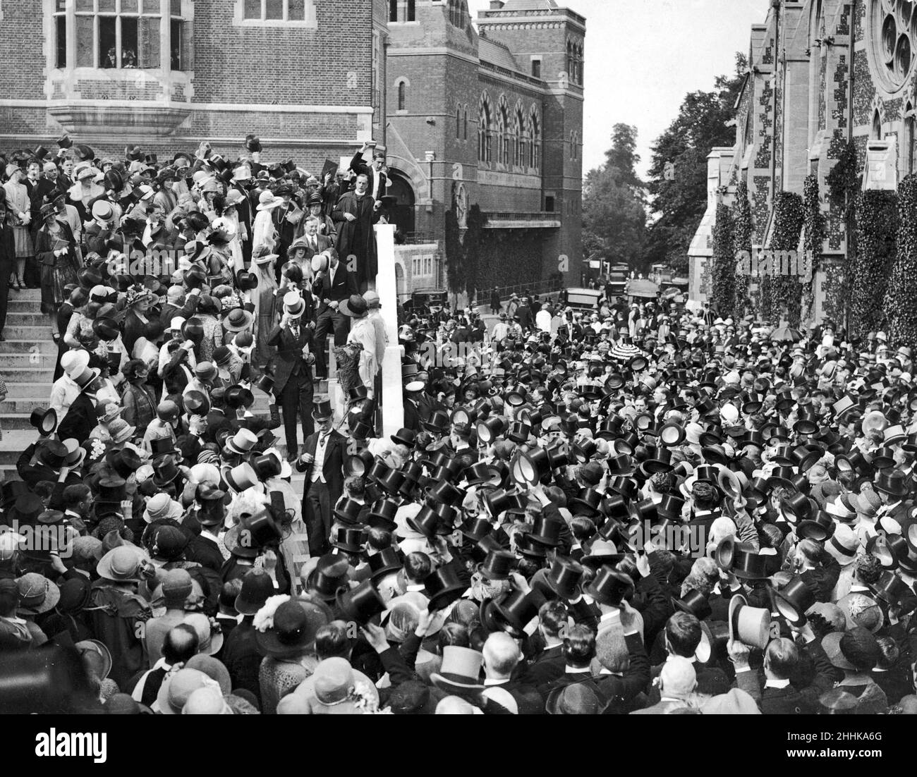 Pupils of Harrow Public school cheer Mr Amery outside the school on ...