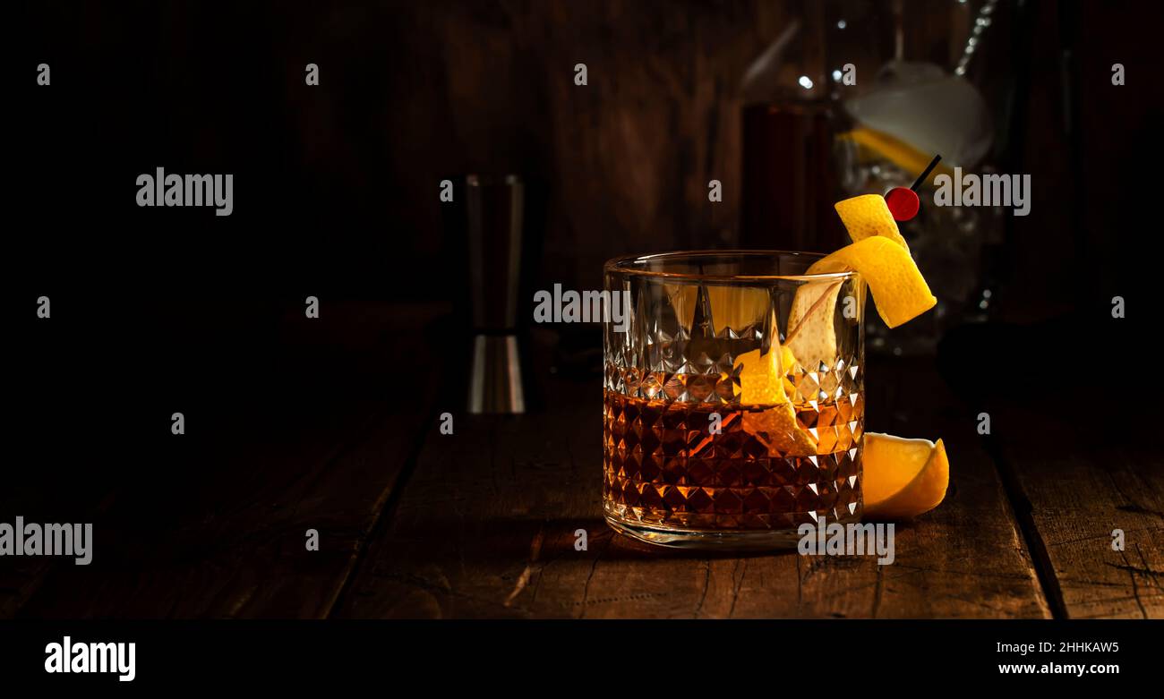 Sazerac cocktail with cognac, bourbon, absinthe, bitters, sugar and ...