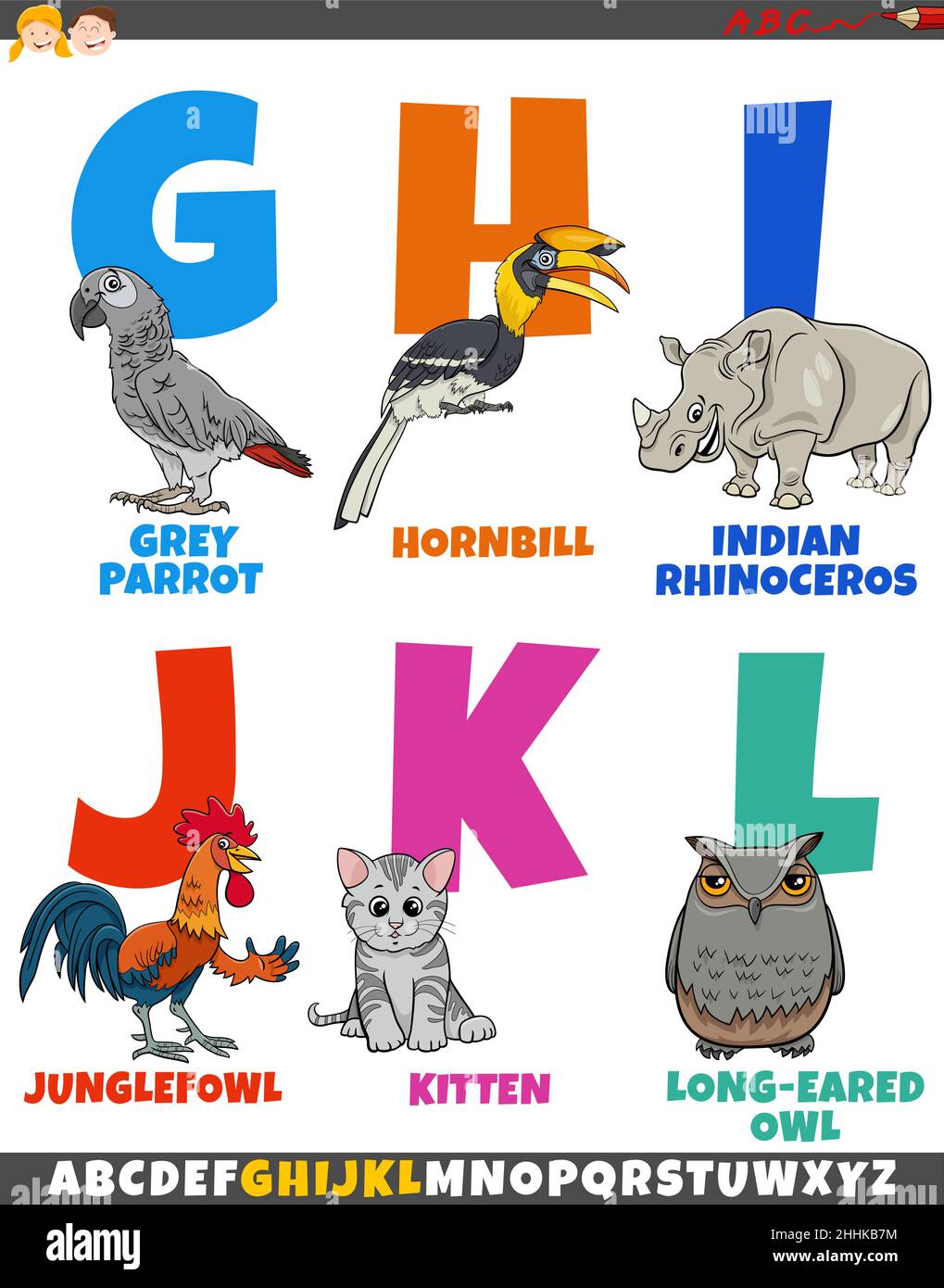 Cartoon illustration of educational colorful alphabet set from letter G ...