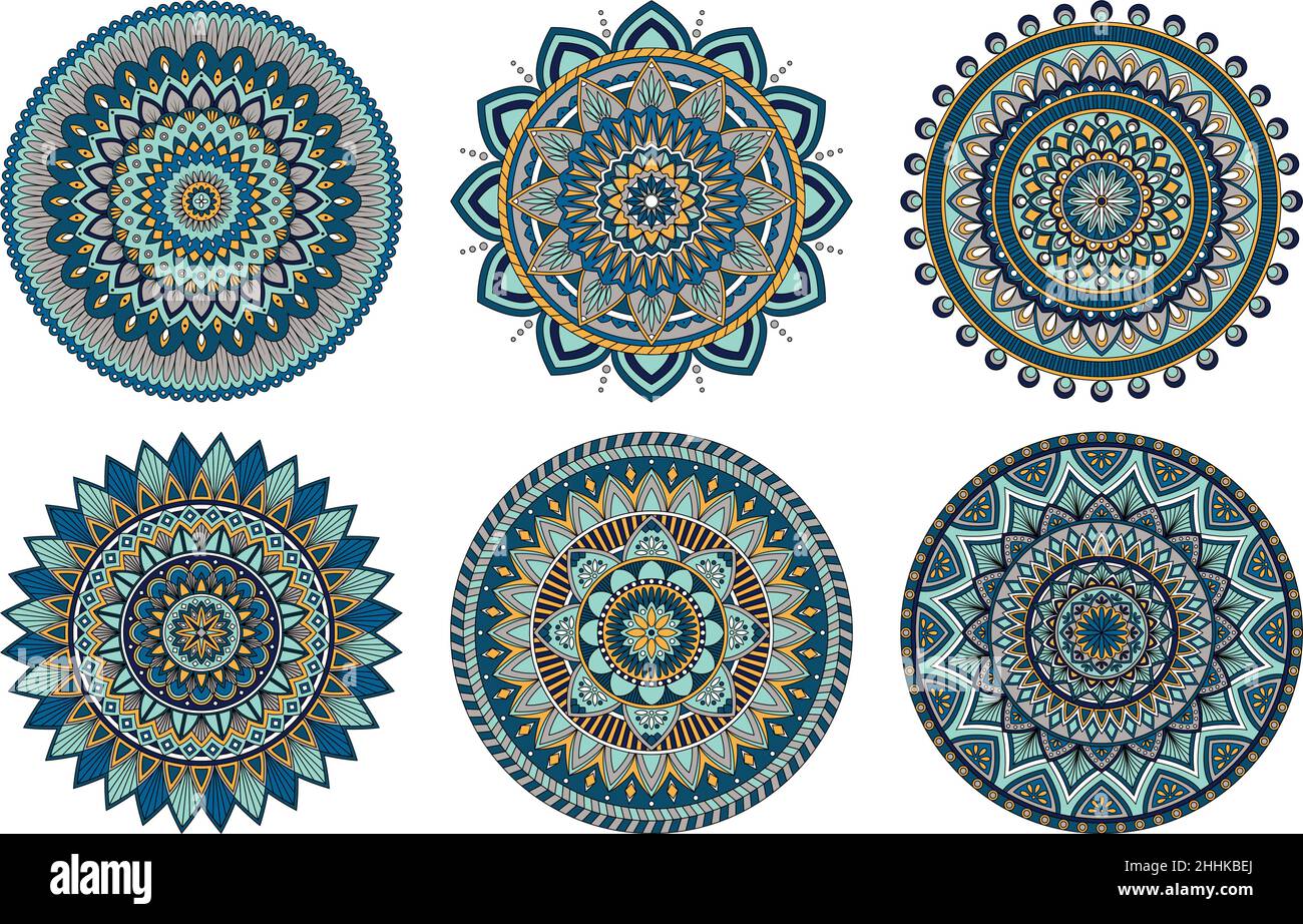 Vector ethnic border set blue hi-res stock photography and images - Alamy