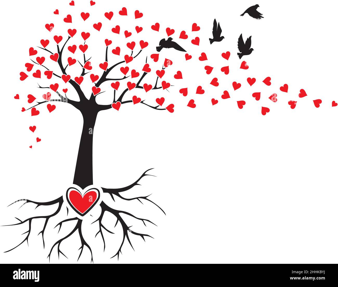 Tree of love illustration with hearts leaves and heart root isolated on ...