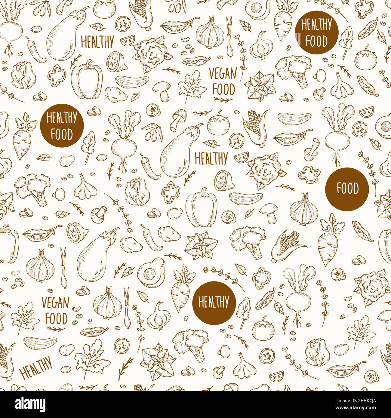 Seamless pattern with vegetables. Linear hand doodles of healthy, vegan ...