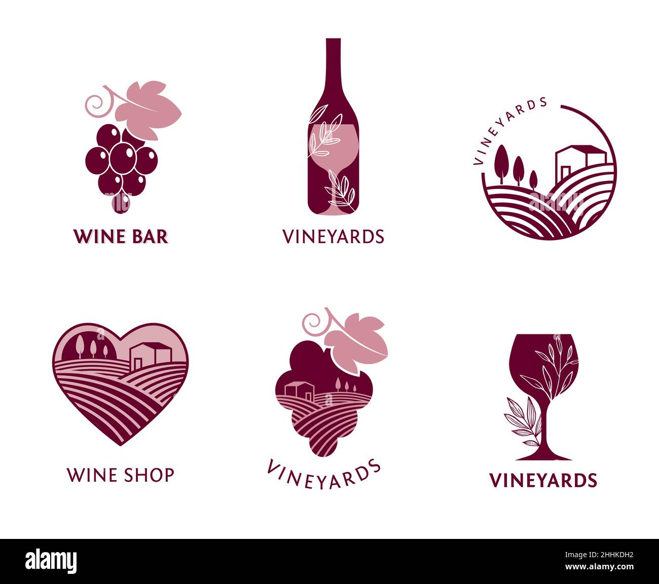 Wine, vineyard, organic natural winery logo collection. Vineyard field ...