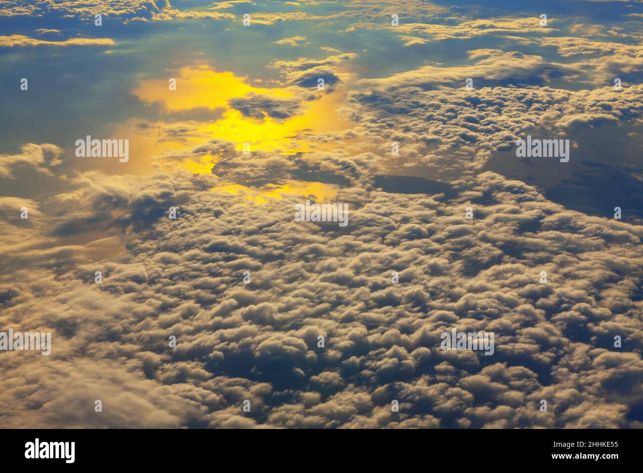 Fantastic cloudscape view from above . Flight over the clouds with ...