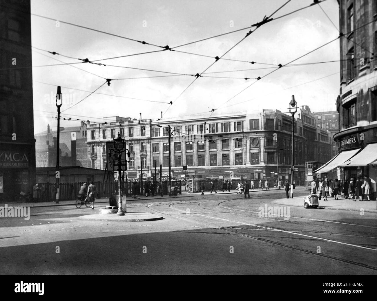 The junction of Liverpool's Church and Parker streets. Circa 1935 Stock ...