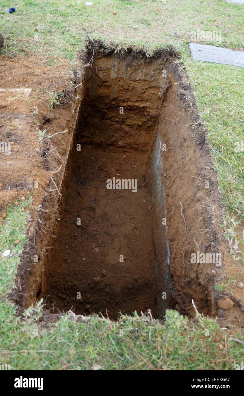 Los Angeles, California, USA 19th January 2022 A open grave at Forest ...