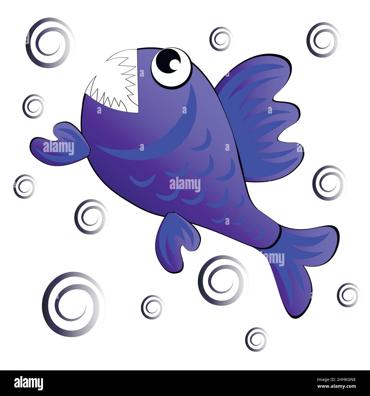 The illustration on a square background is a predatory evil piranha ...