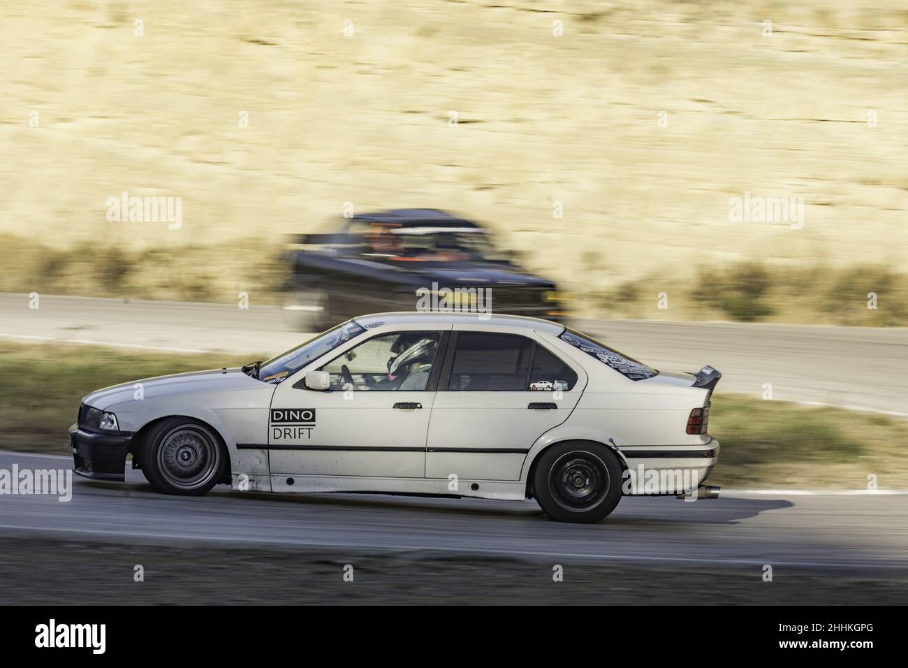 Modified BMW E36 racing on the road during a competition in Barcelona ...