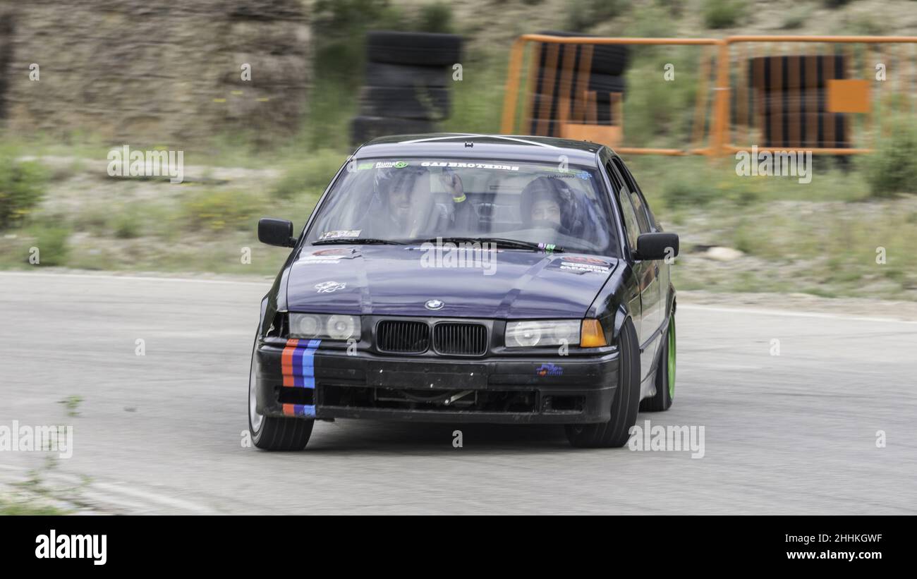 Modified BMW E36 racing on the road during a competition in Barcelona ...